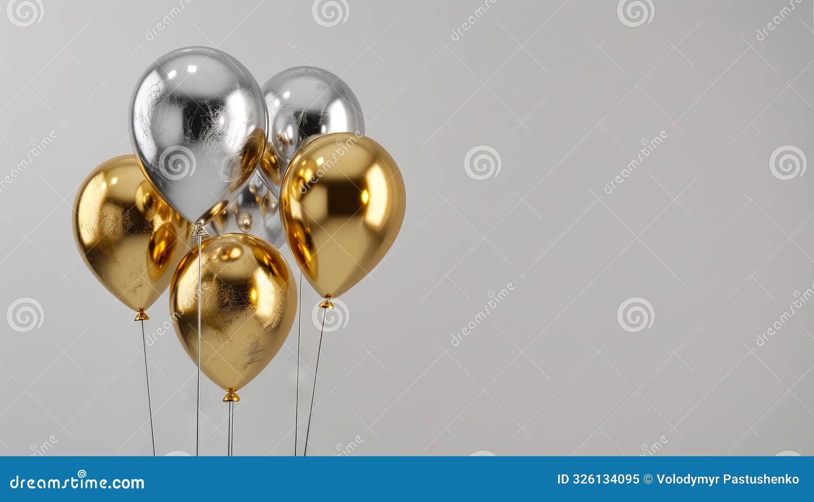 A Bunch of Gold and Silver Balloons in a White Background Stock Image ...