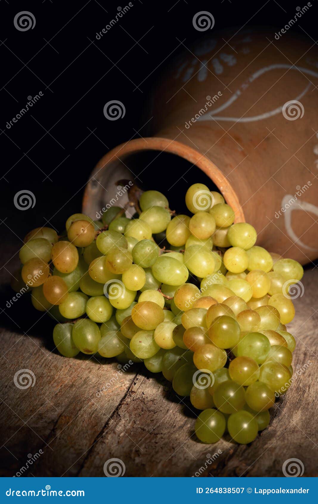 Bunch of Grapes and Clay Pot Stock Image - Image of food, wood: 264838507