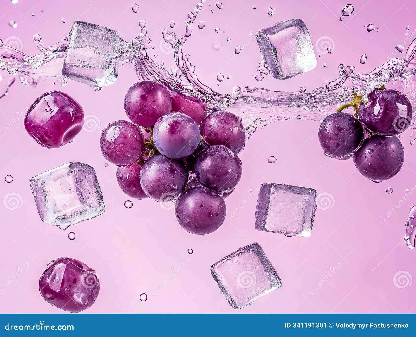 A Bunch of Grapes and Ice Cubes Falling into the Water Stock Image ...
