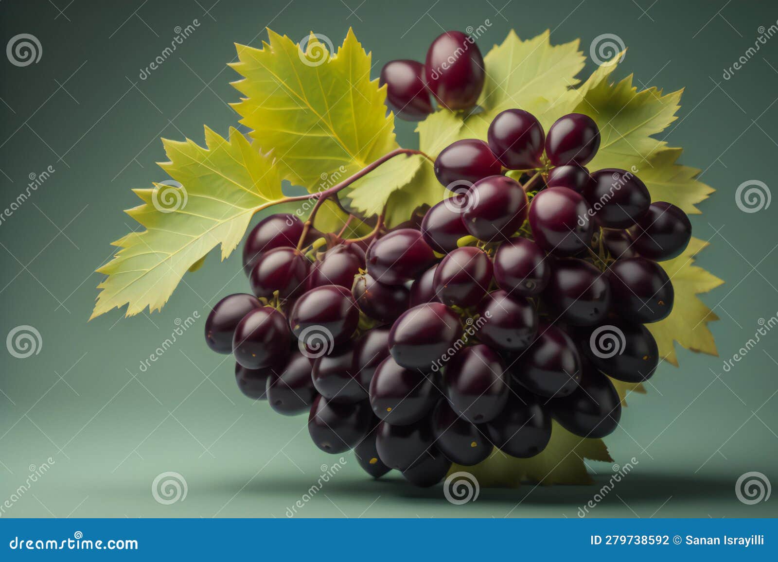 Bunch of Grapes with Leaves on a Green Background, Studio Shot. Ai ...
