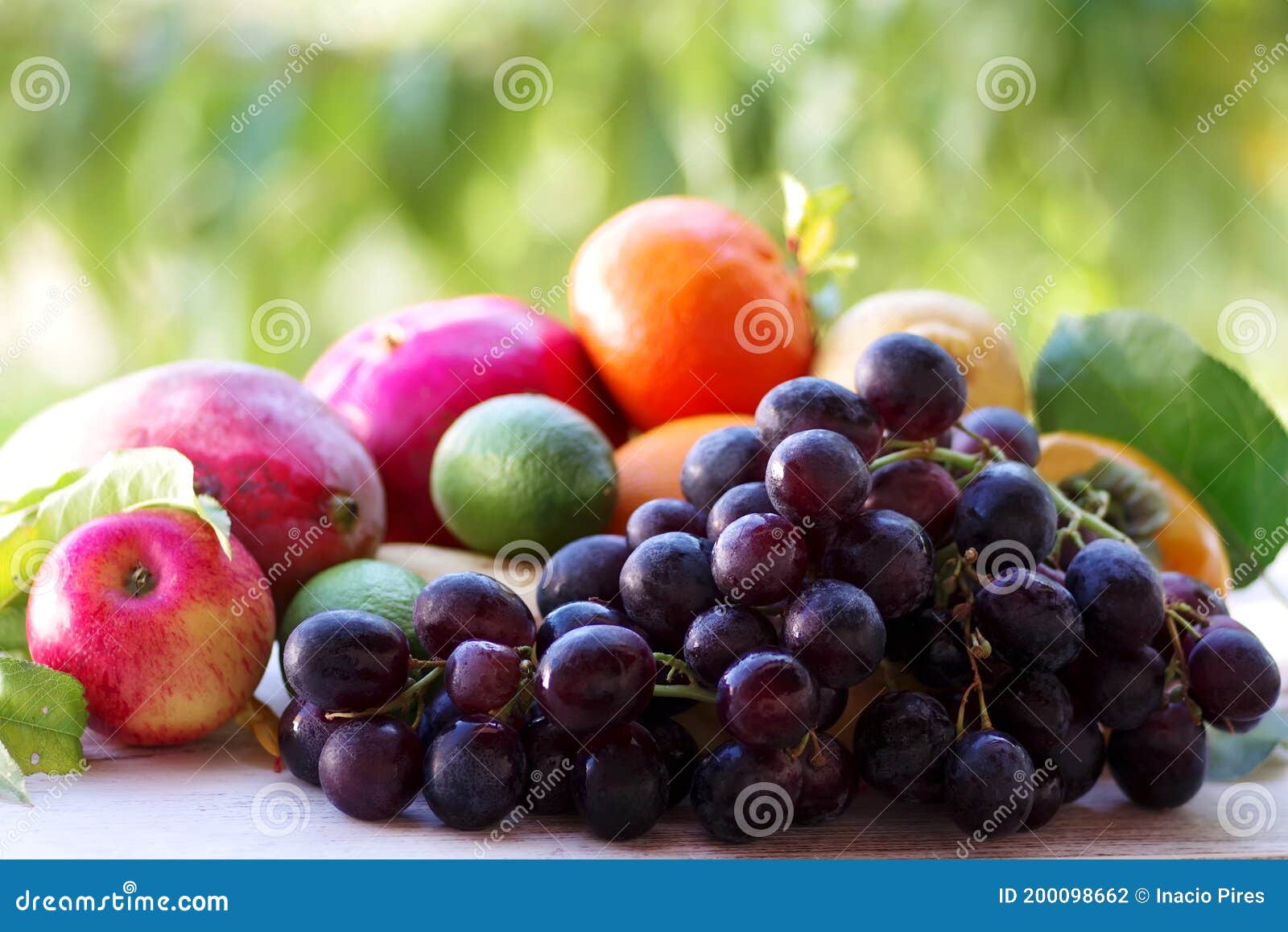 Bunch of Grapes and Variety Fruits Stock Photo - Image of lime ...