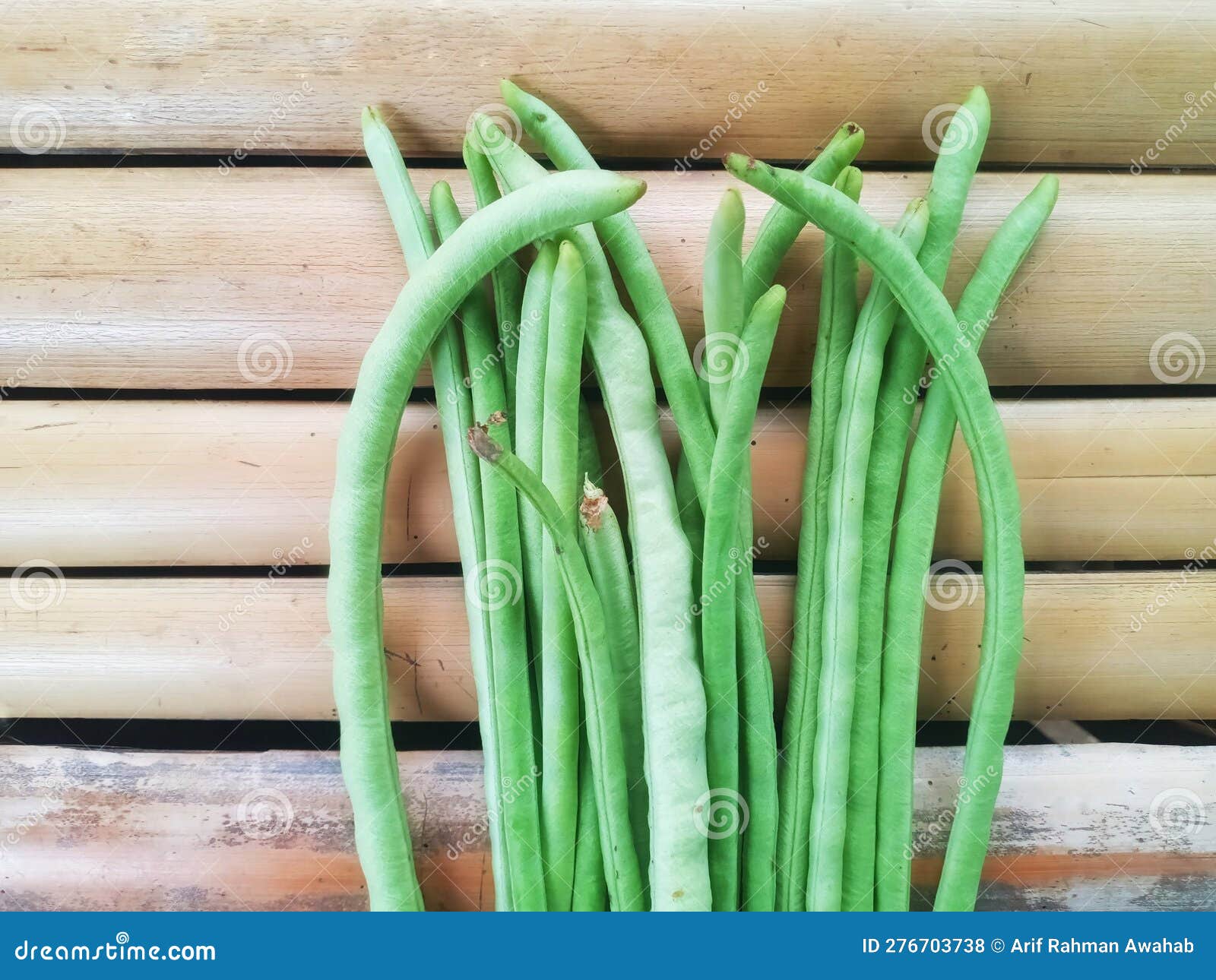 Bunch of Green Beans on Bamboo Surface Stock Photo - Image of bean ...