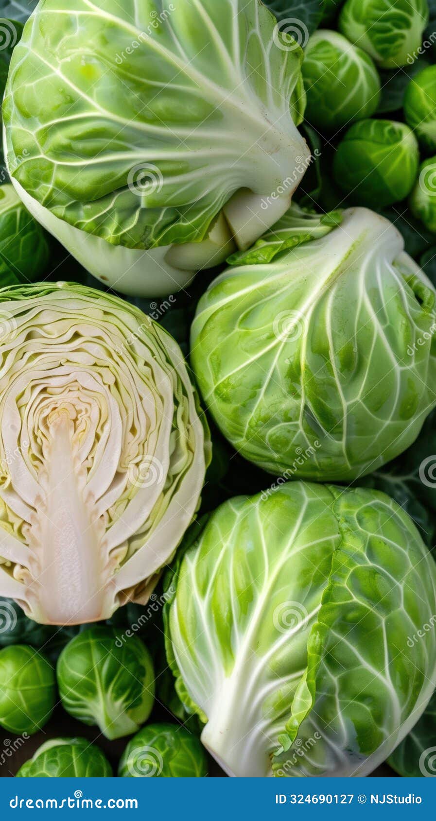 A Bunch of Green Cabbage with One Piece Cut Off Stock Illustration ...