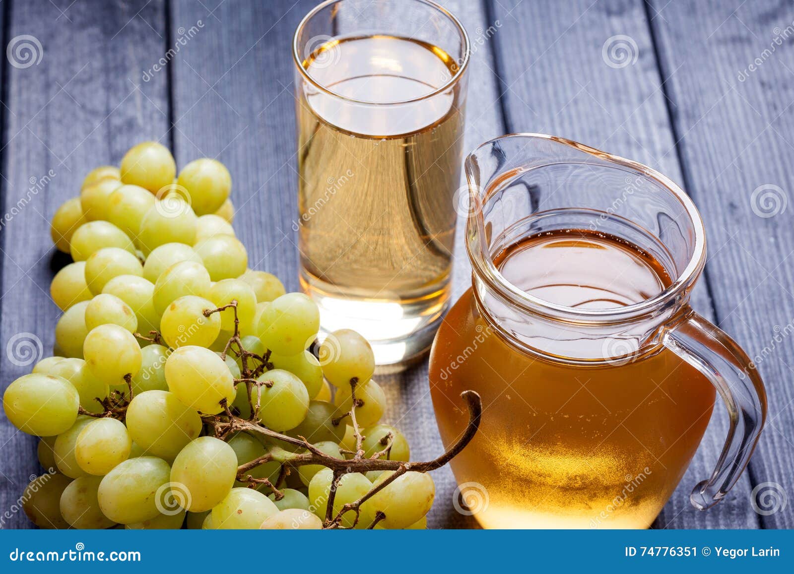 Bunch of Green Grapes and Juice in the Glass, Pitcher Stock Image ...