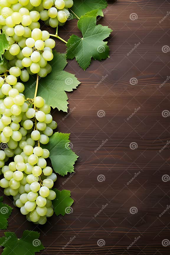 Bunch of Green Grapes on Wooden Background, Empty Copy Space, Vertical ...