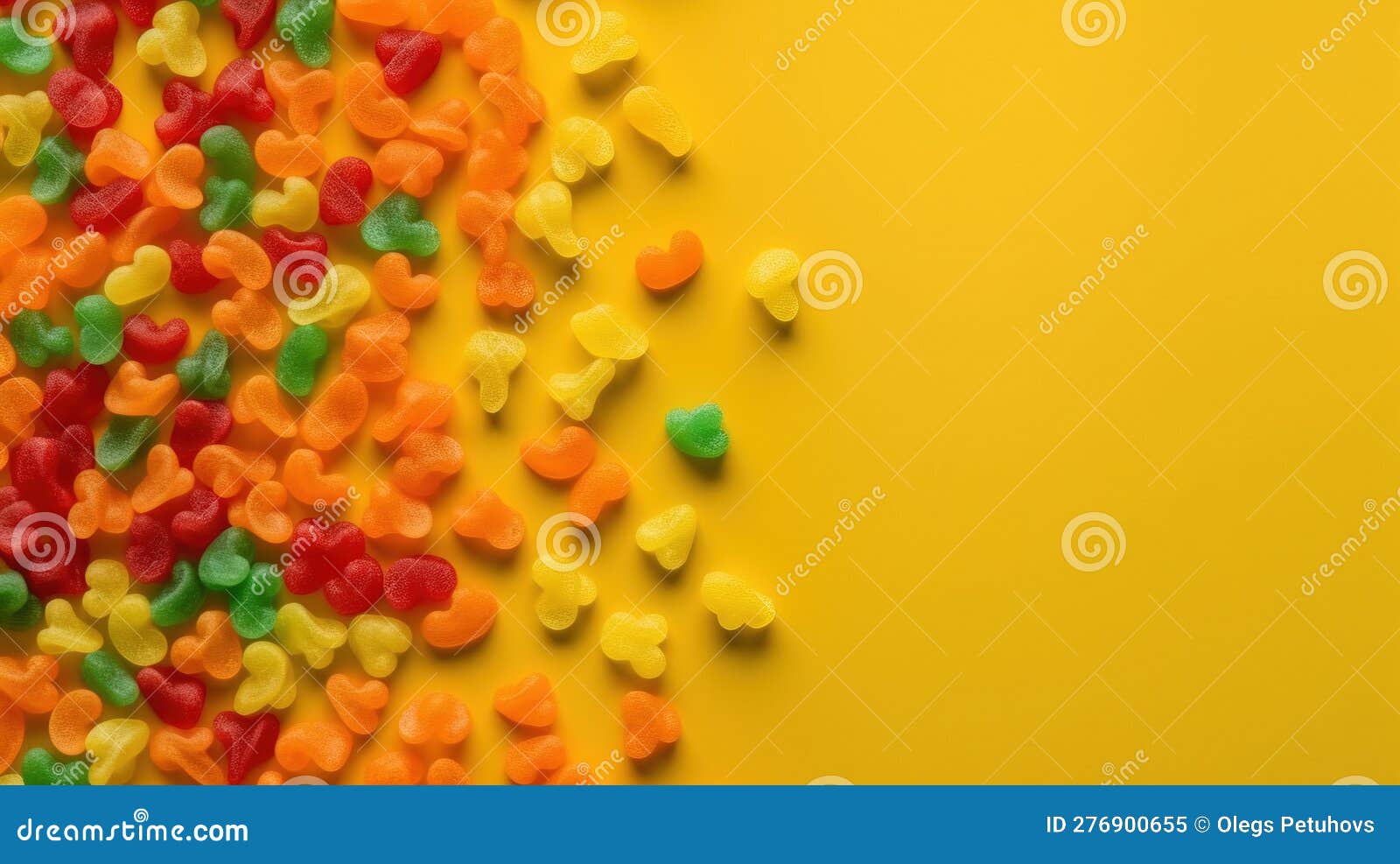 A Bunch of Gummy Bears are Scattered on a Yellow Background Stock ...