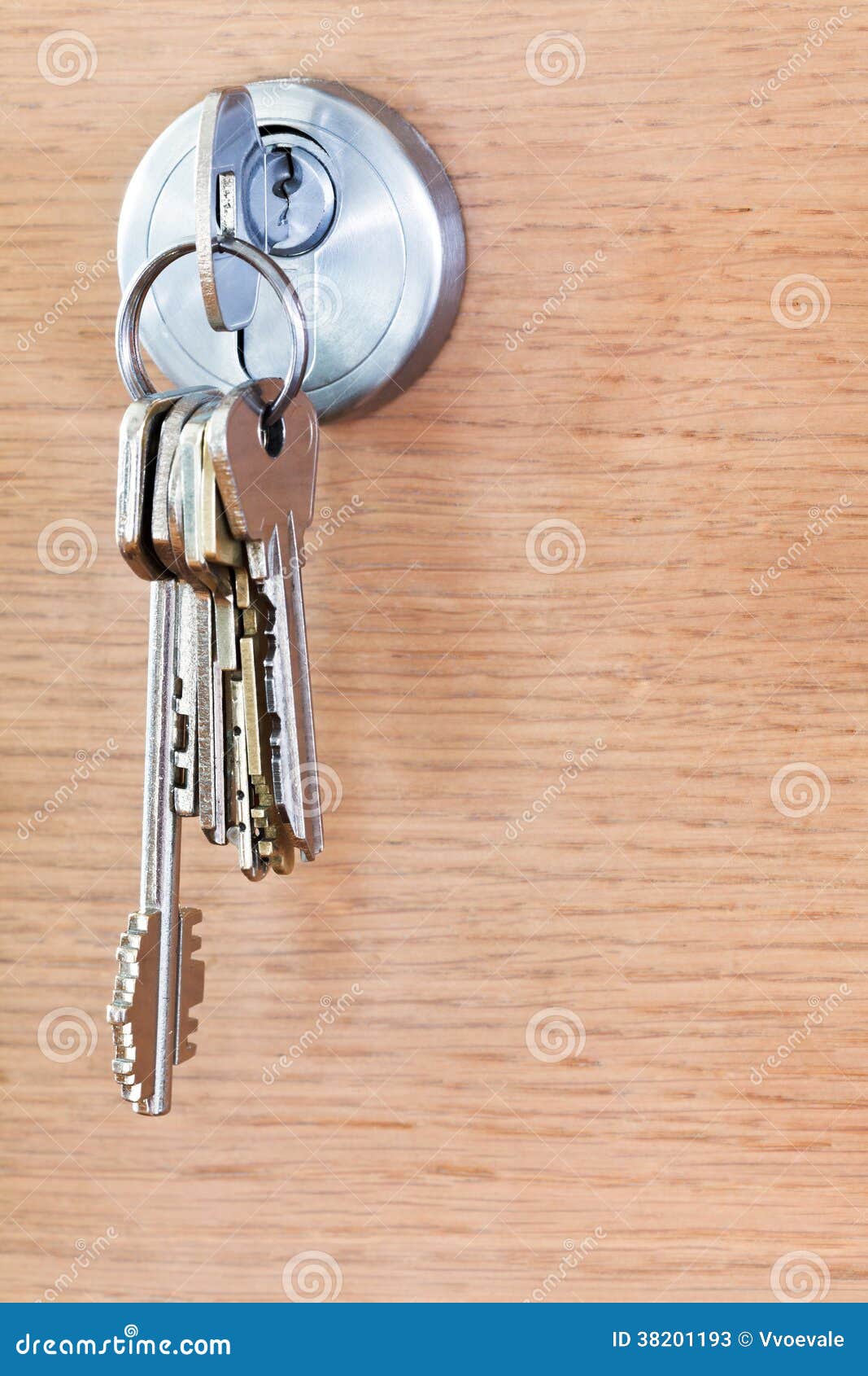 Bunch of House Keys in Lock of Wood Door Stock Image - Image of entry ...