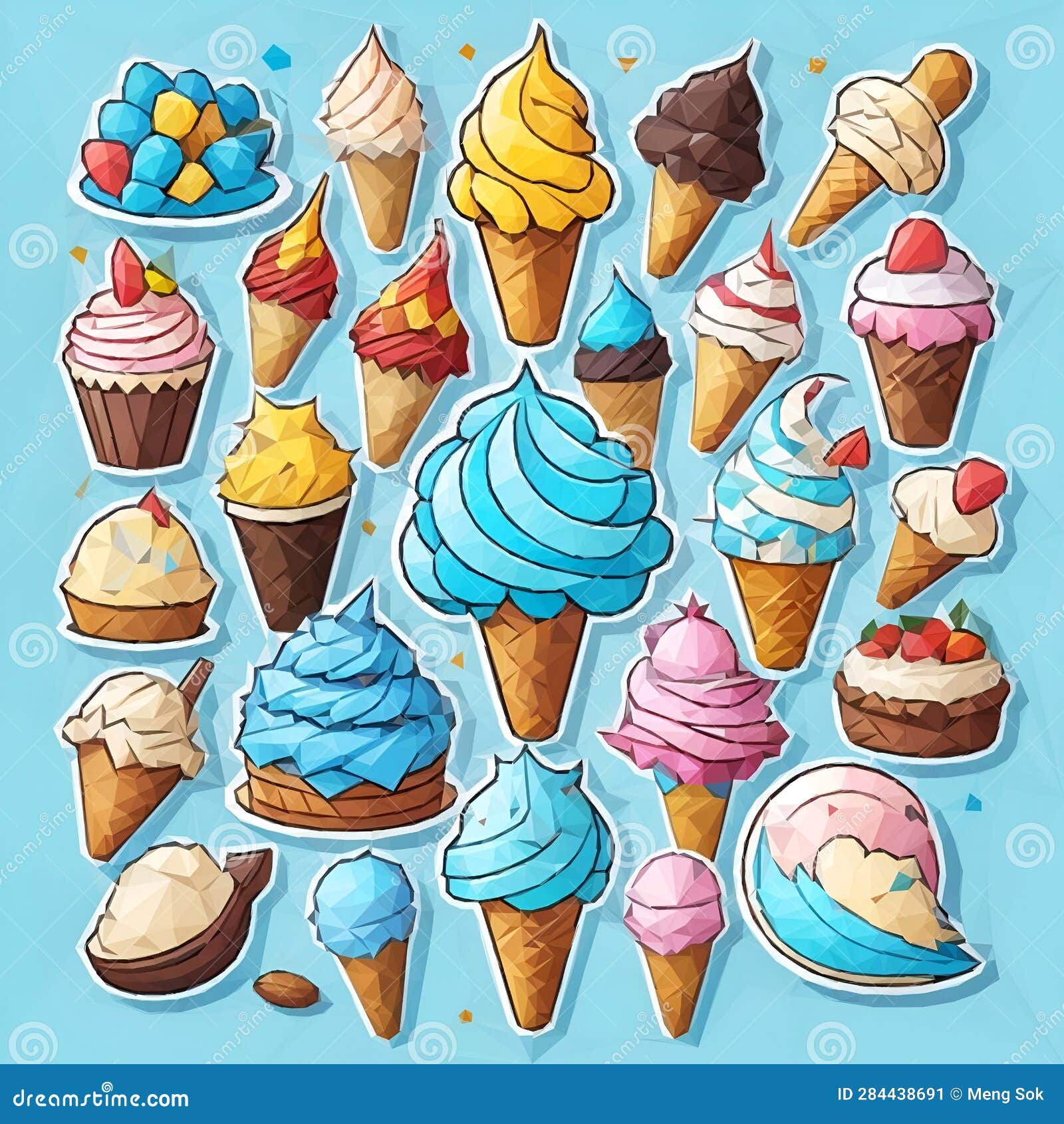 A Bunch of Ice Cream Cones on a Blue Background, Ice Cream Background ...