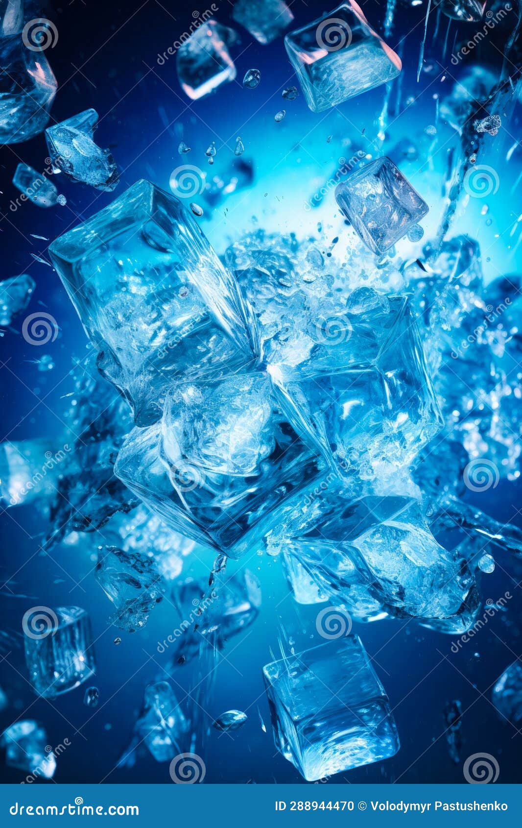 Bunch of Ice Cubes are Falling into the Water with Water Splashing on ...