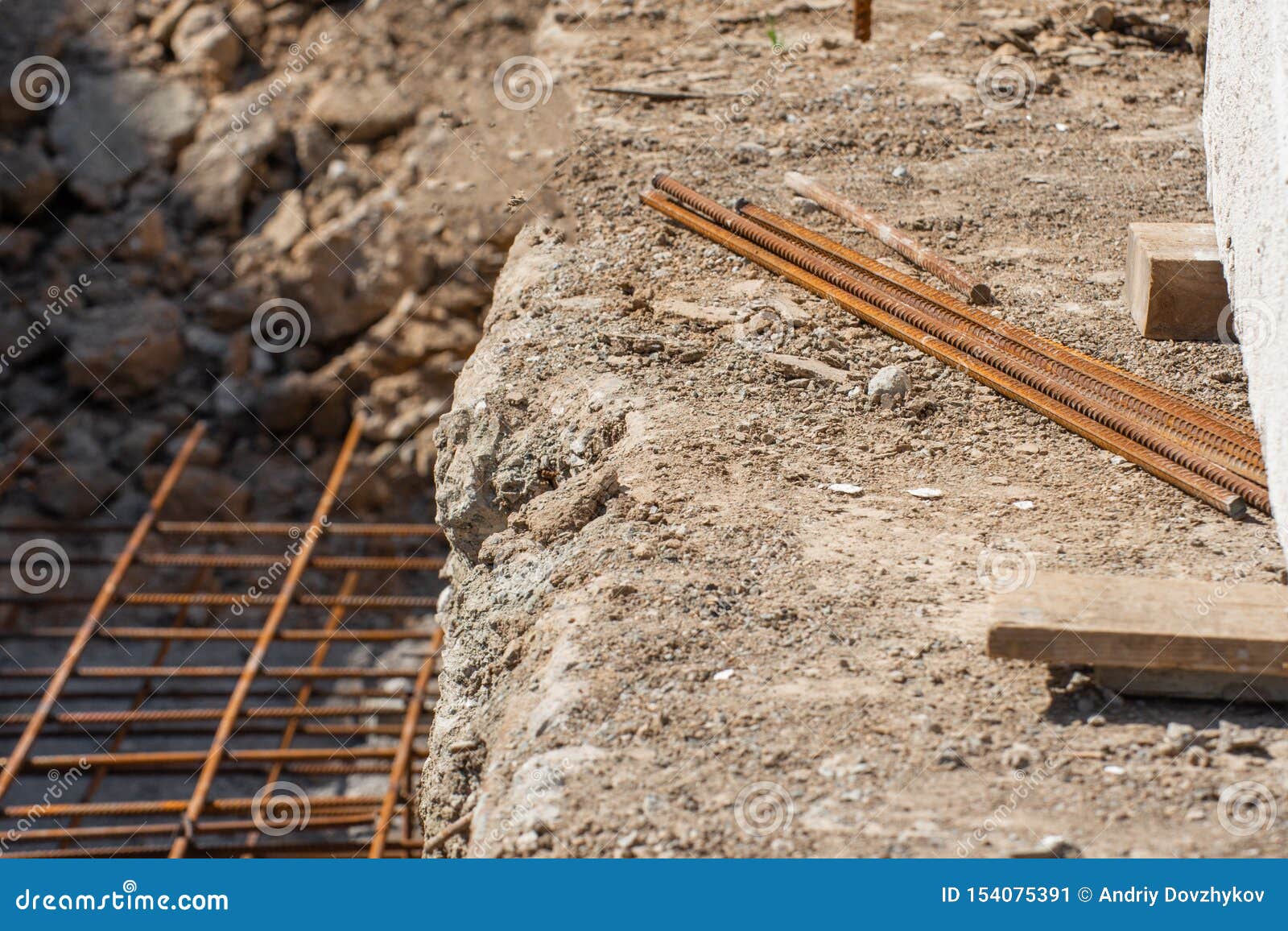 A Bunch of Iron Rods at a Construction Site for the Foundation Stock ...
