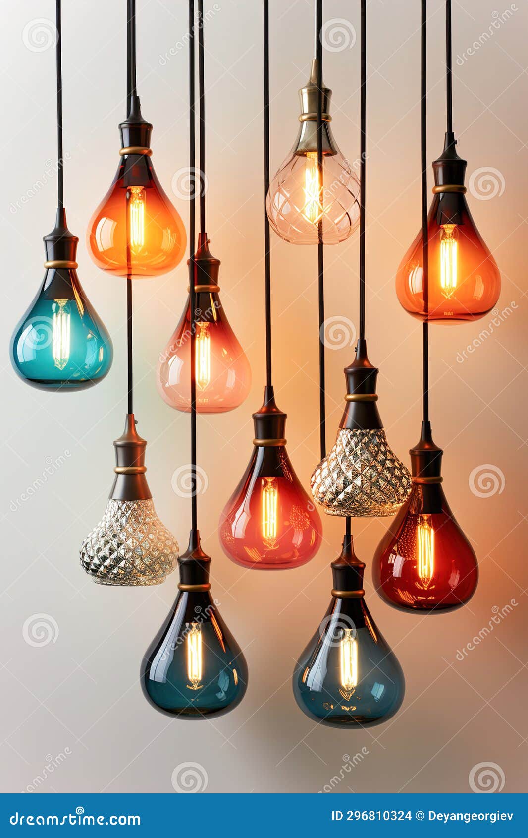 A Bunch of Isolated Vintage Light Bulbs Hanging from a Ceiling Stock ...