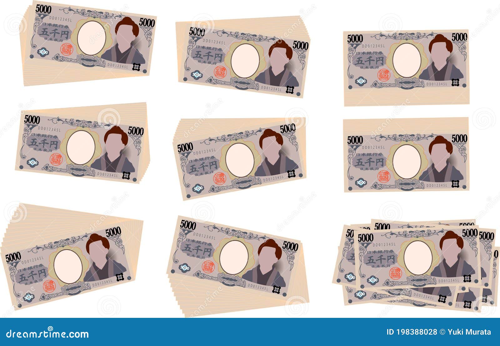Bunch of Japan`s 5000 Yen Note Set Stock Vector - Illustration of ...
