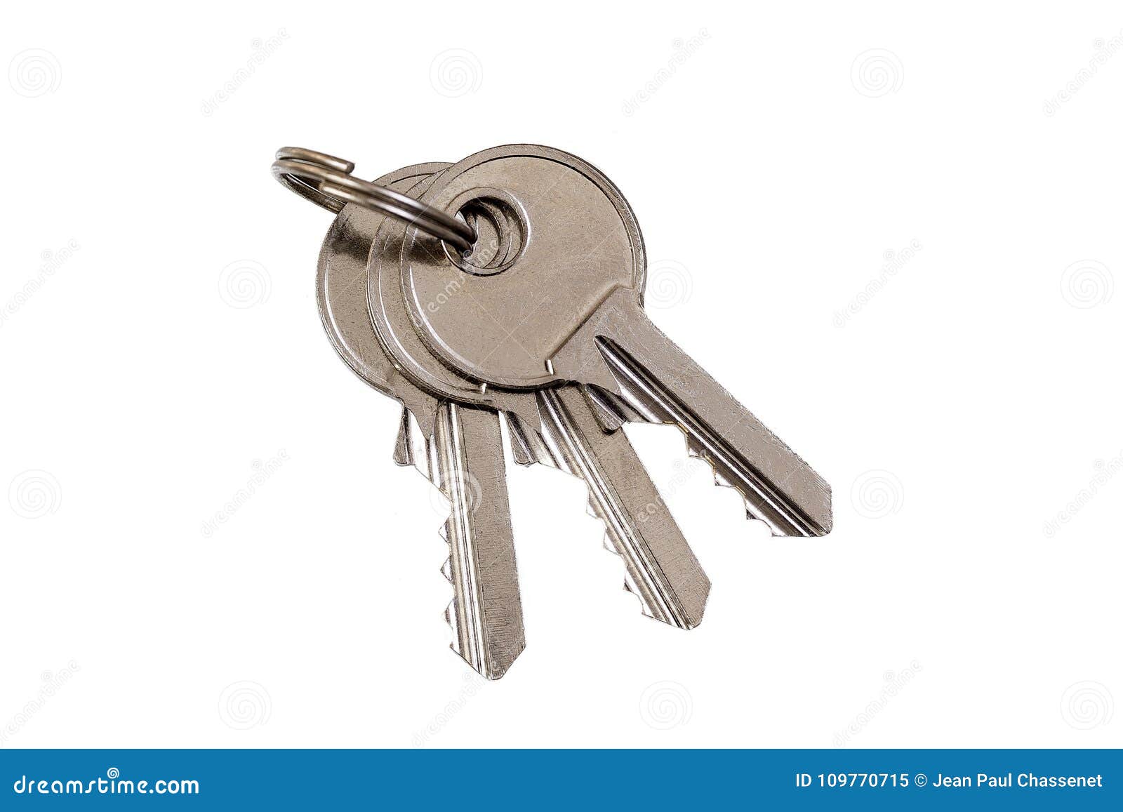 Bunch of Keys with Keychain, Isolated on White Stock Image - Image of ...