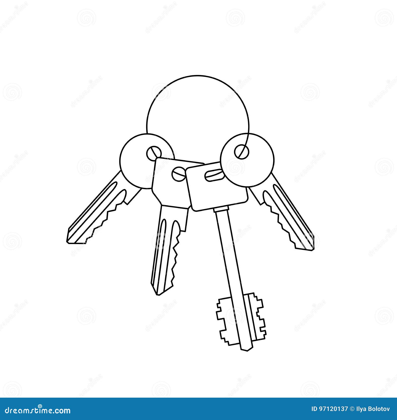 Bunch of Keys Line Drawing. Stock Vector - Illustration of object ...