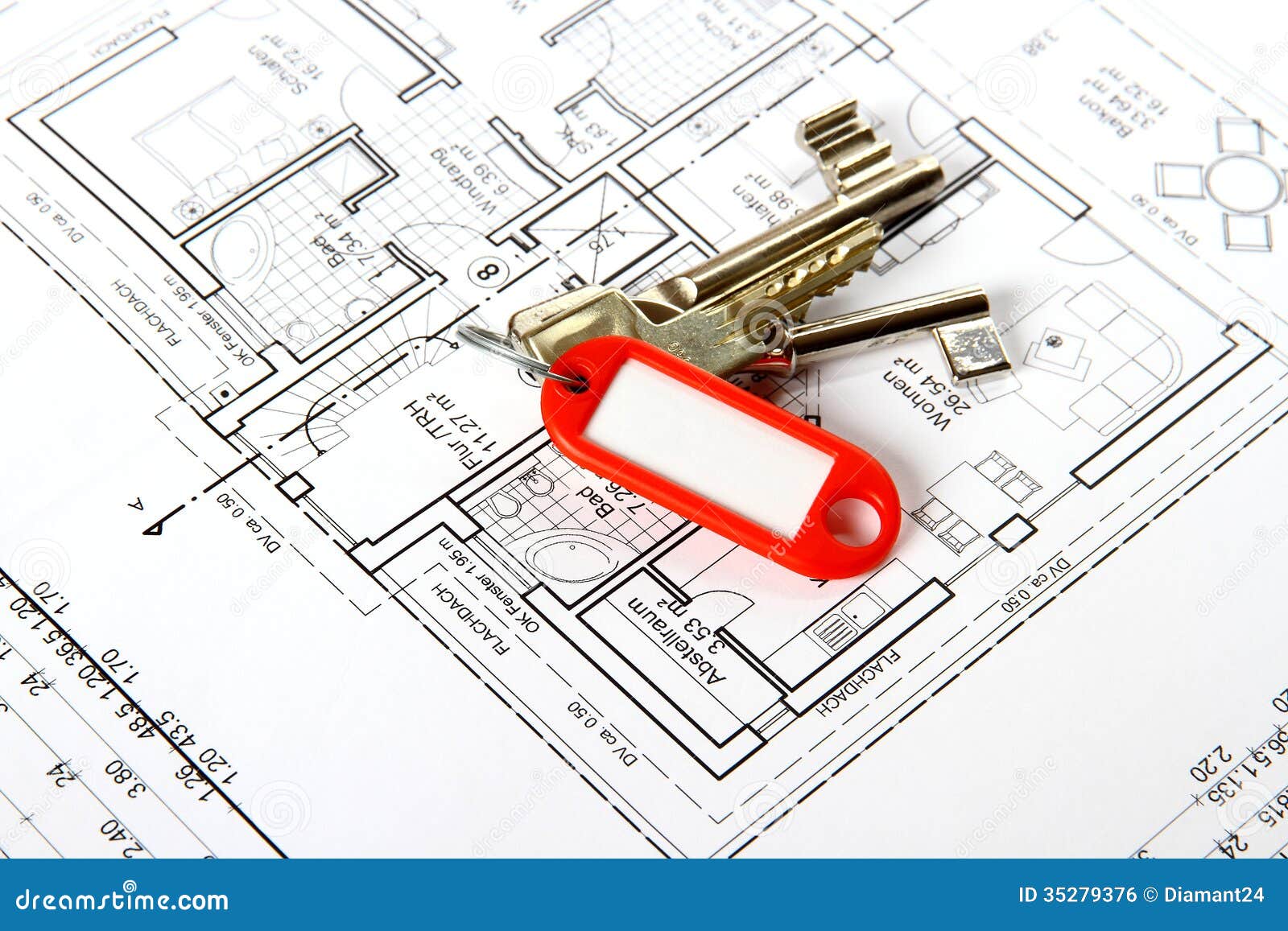 Bunch of Keys with Red Keychains at Building Drawing Stock Photo ...