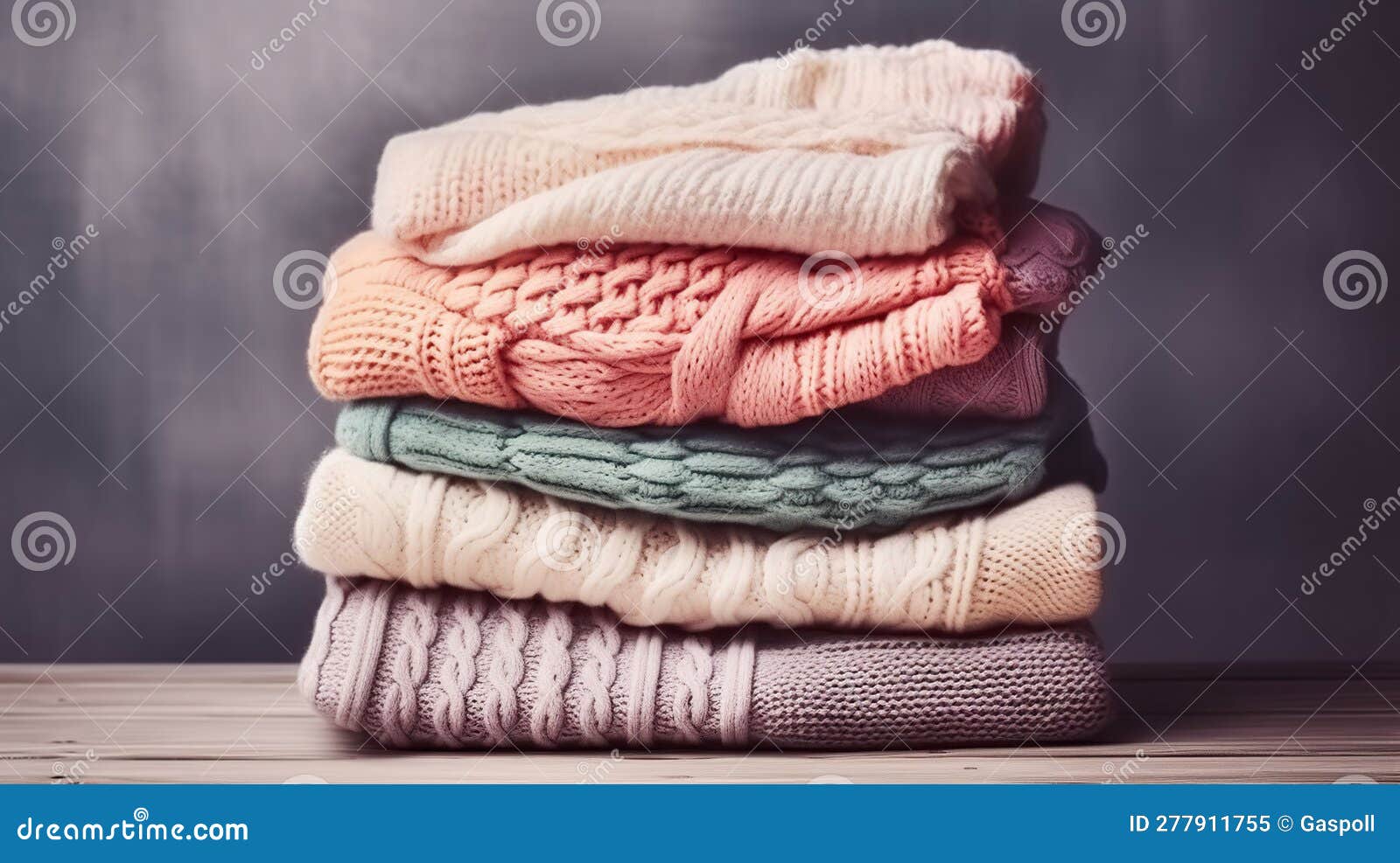 Bunch of Knitted Warm Pastel Color Sweaters with Different Knitting ...