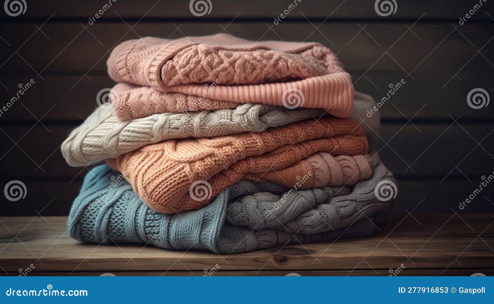 Bunch of Knitted Warm Pastel Color Sweaters with Different Knitting ...