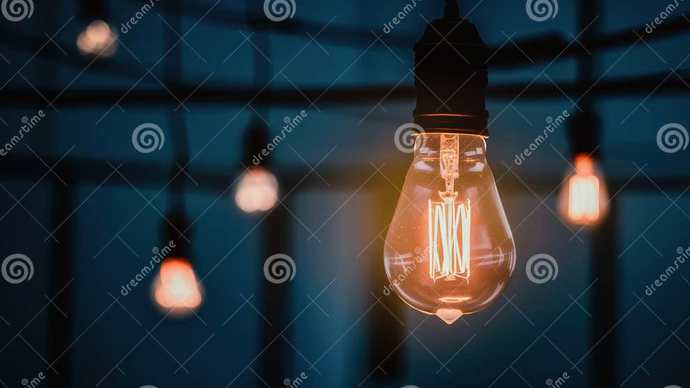 A Bunch of Light Bulbs Hanging from a Ceiling with Wires, AI Stock ...