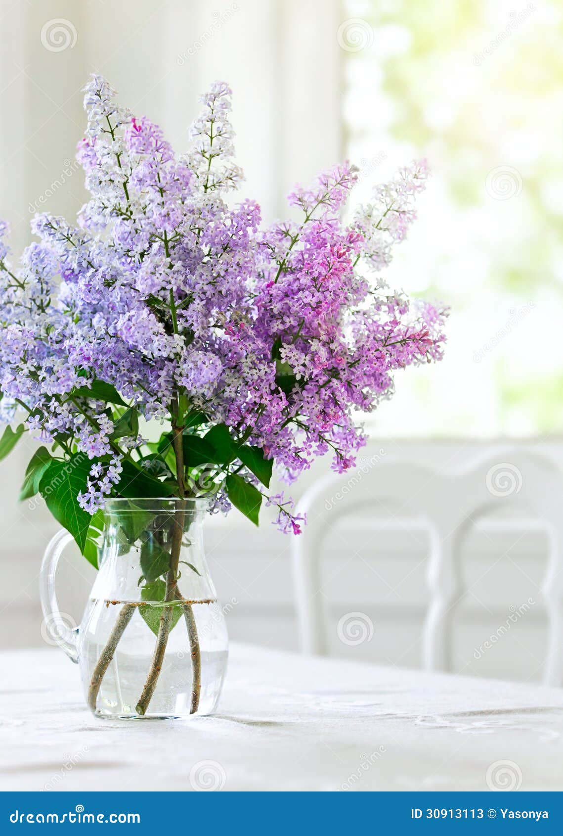 Bunch Lilac Flowers in Vase on Table Stock Image - Image of plant ...