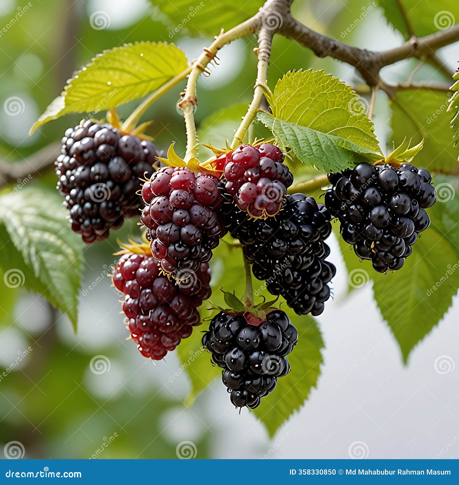 A Bunch of Marionberry Hangs from a Tree Branch Stock Illustration ...