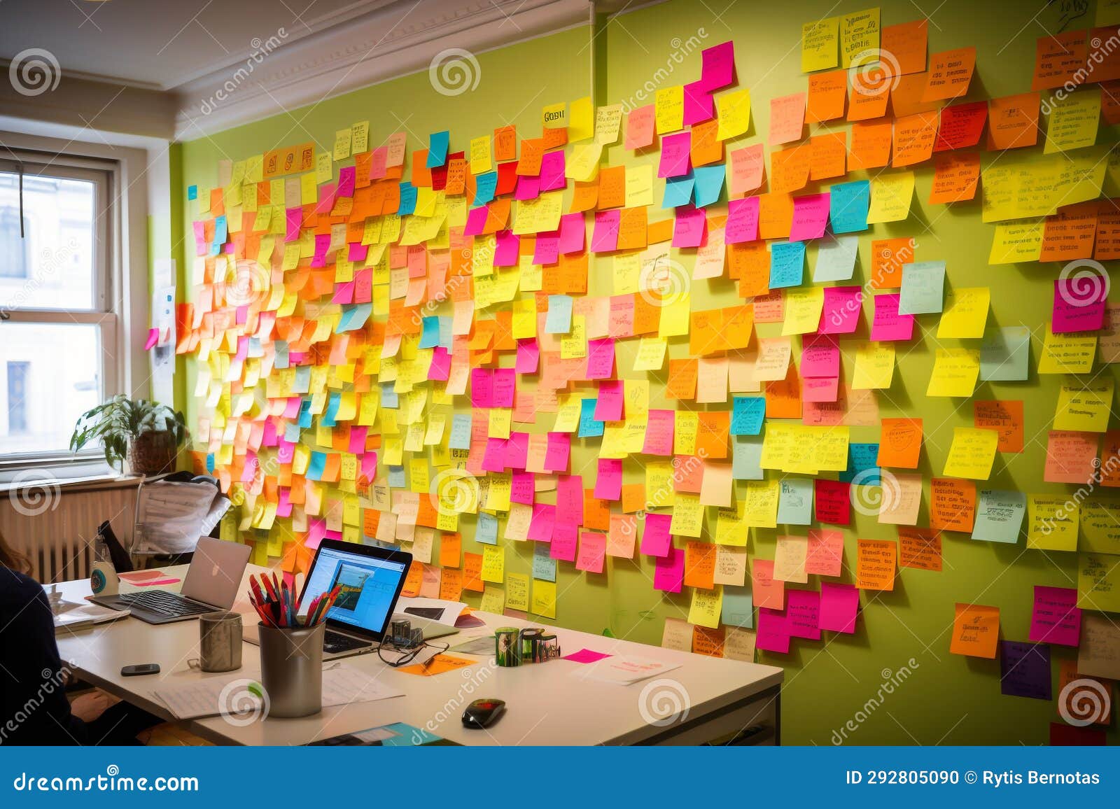 Bunch of Note Stickers on Wall. Generative AI Stock Illustration ...