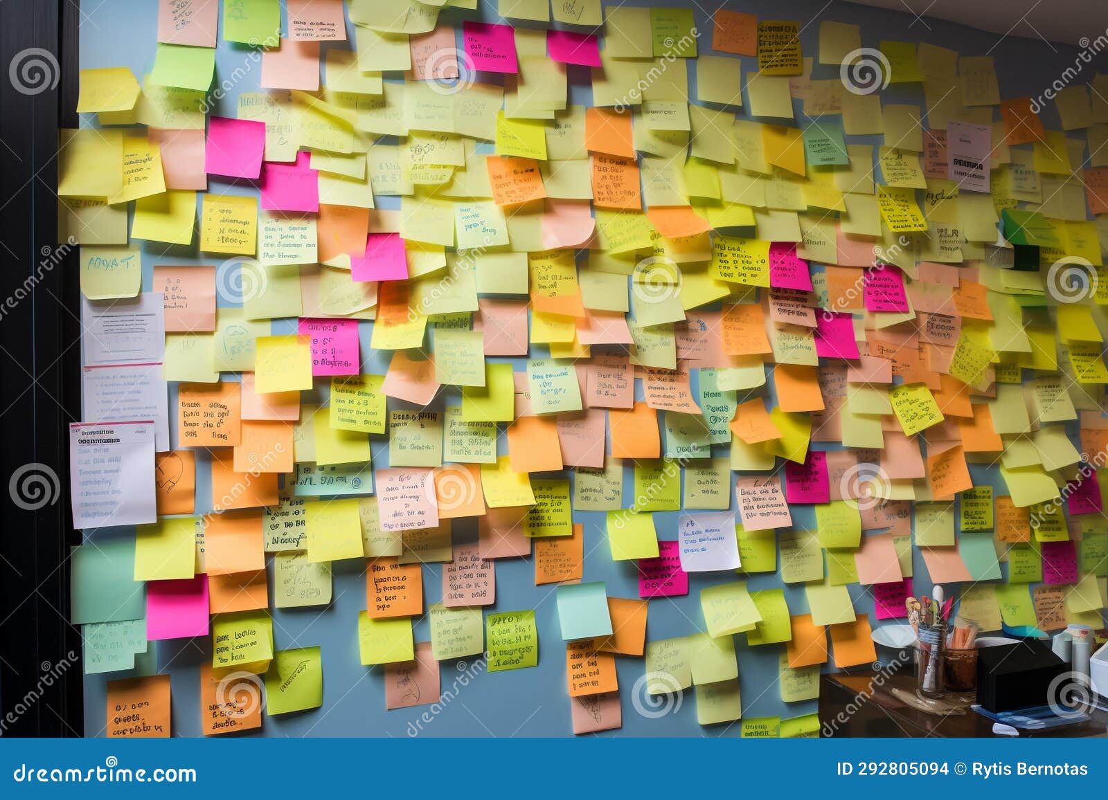 Bunch of Note Stickers on Wall. Generative AI Stock Illustration ...
