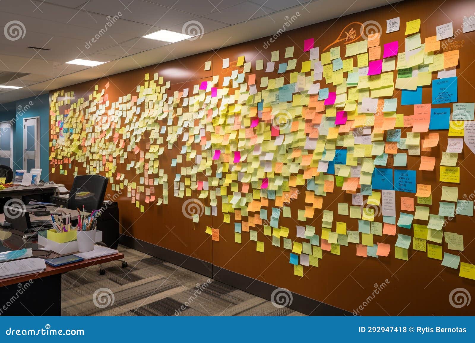 Bunch of Note Stickers on Wall. Generative AI Stock Illustration ...