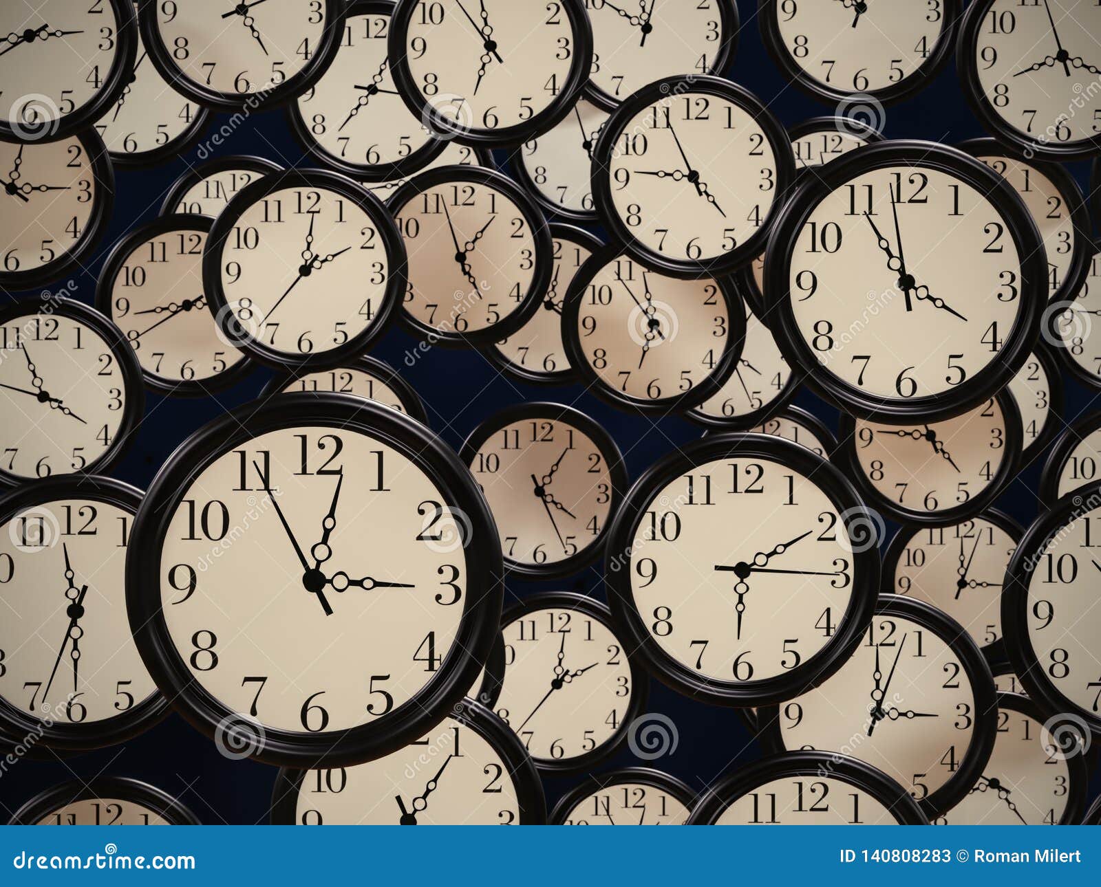Bunch of office clocks stock illustration. Illustration of chronology ...