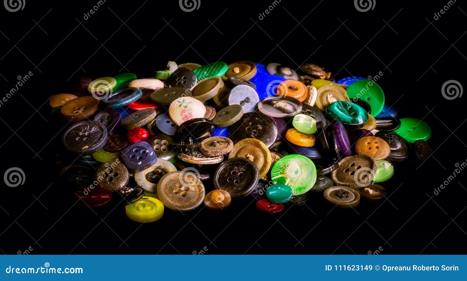A Bunch of Old Buttons on Black Background Stock Image - Image of ...