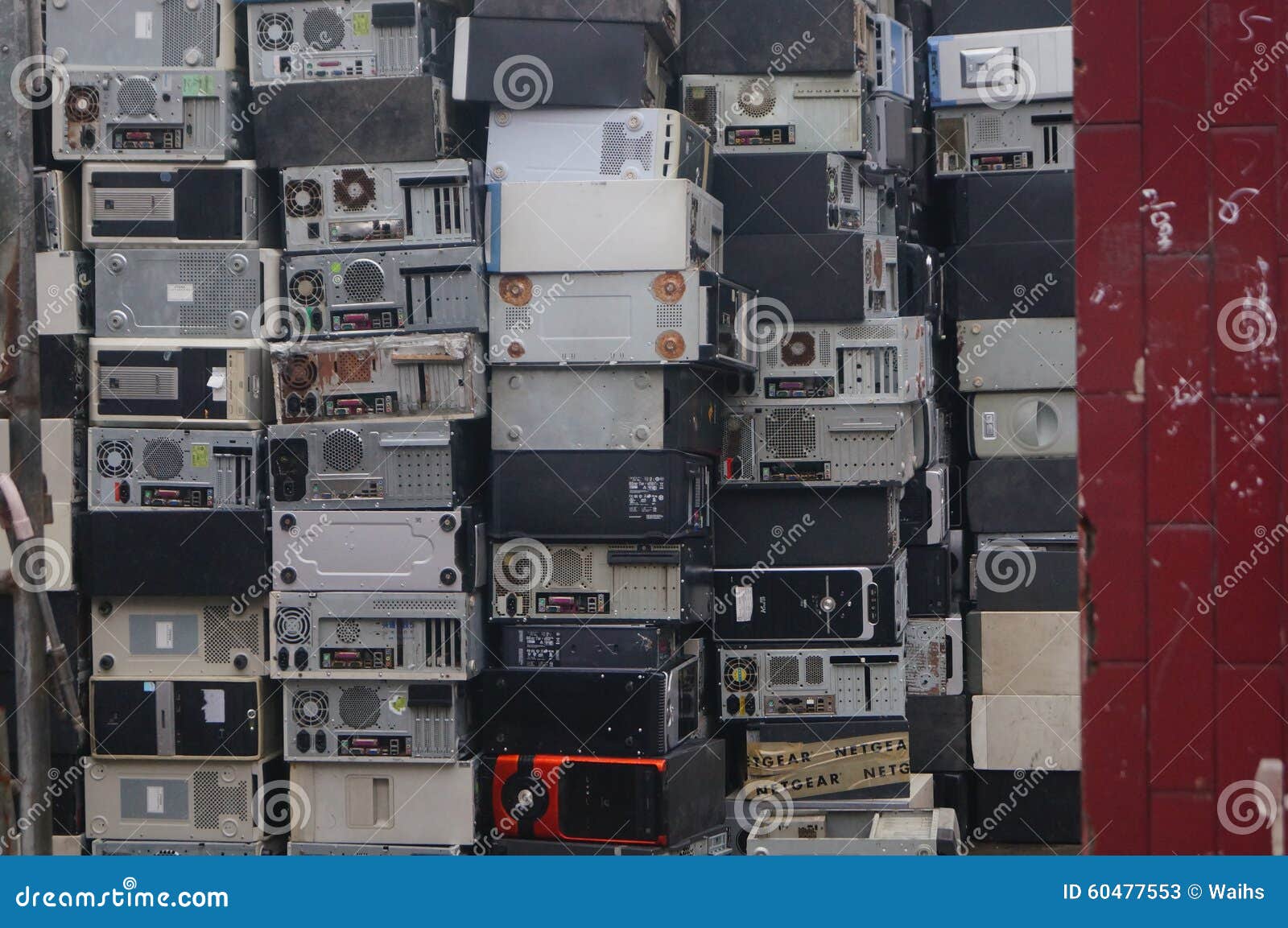 Pile Of Old Computers Were Thrown Around Beside The Trash, Electronic ...