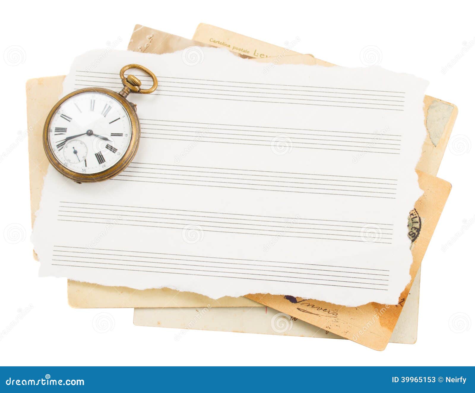 Bunch of Old Note Papers with Antique Clock Stock Image - Image of ...