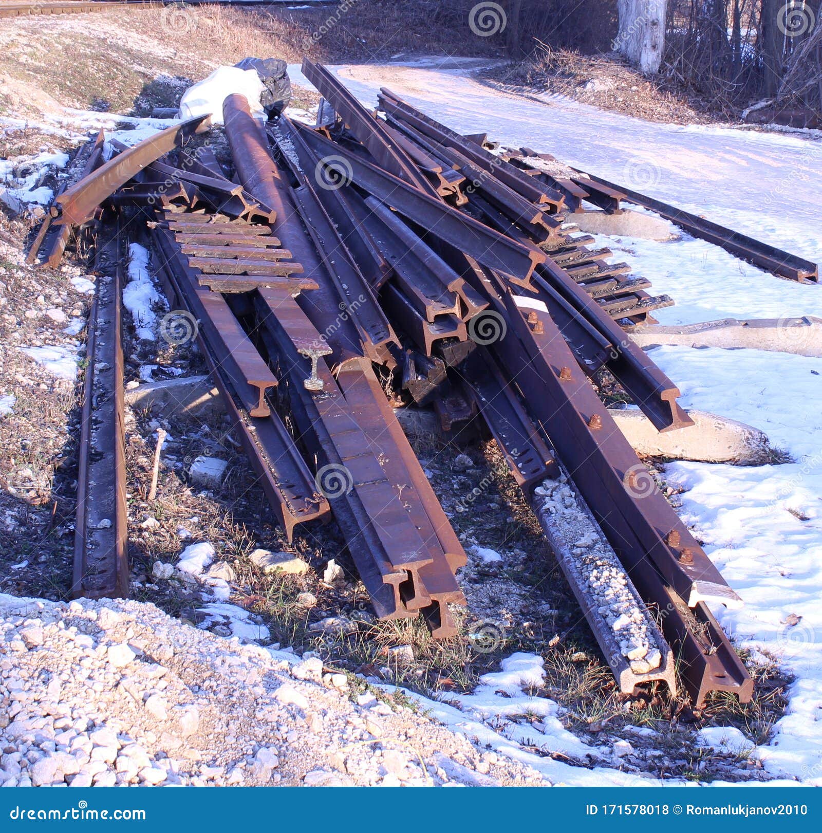 Pile of Rail Lying on the Ground Stock Photo - Image of rails, railway ...