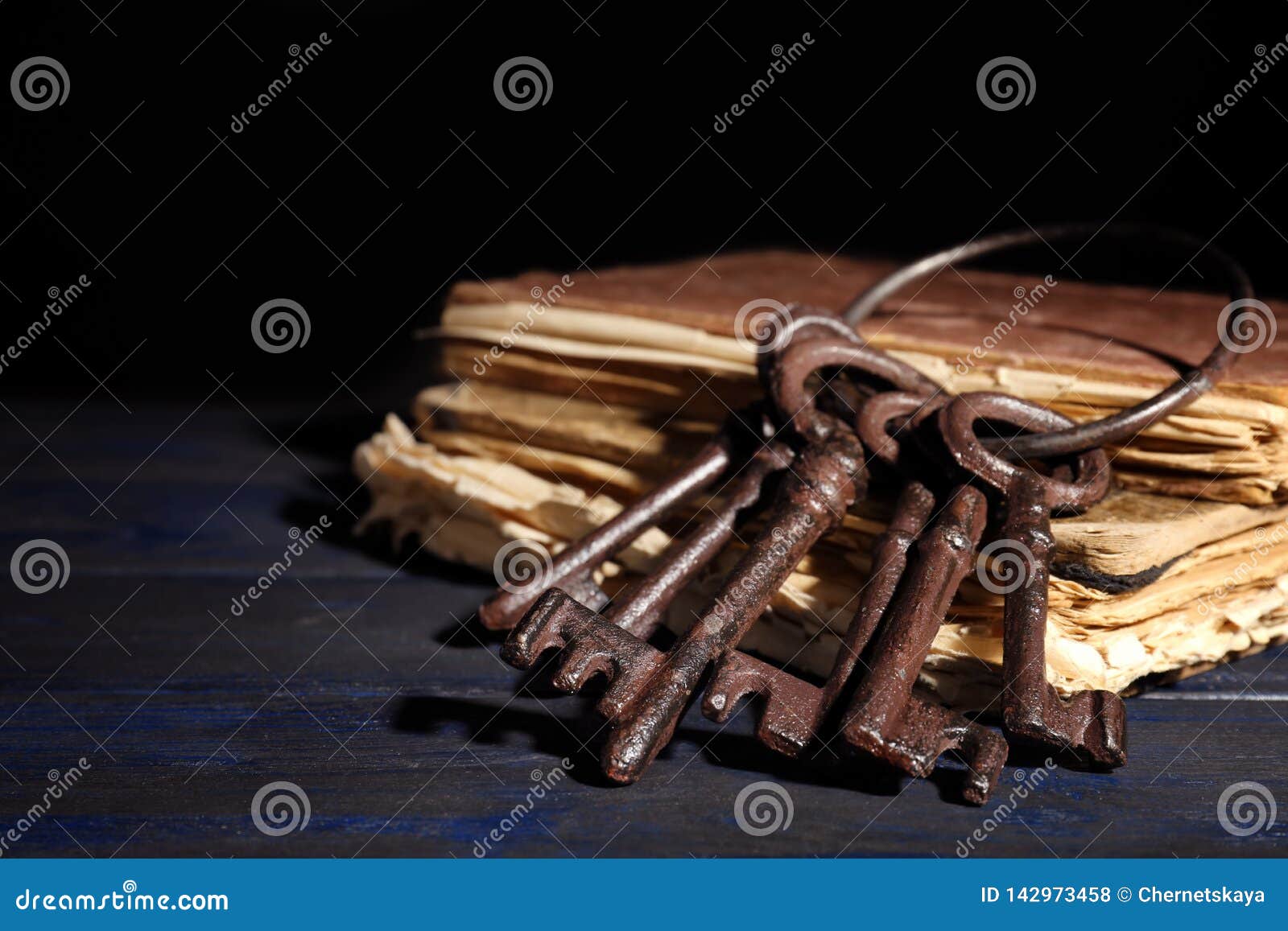 Bunch of Old Vintage Keys with Books on Table, Space for Text Stock ...