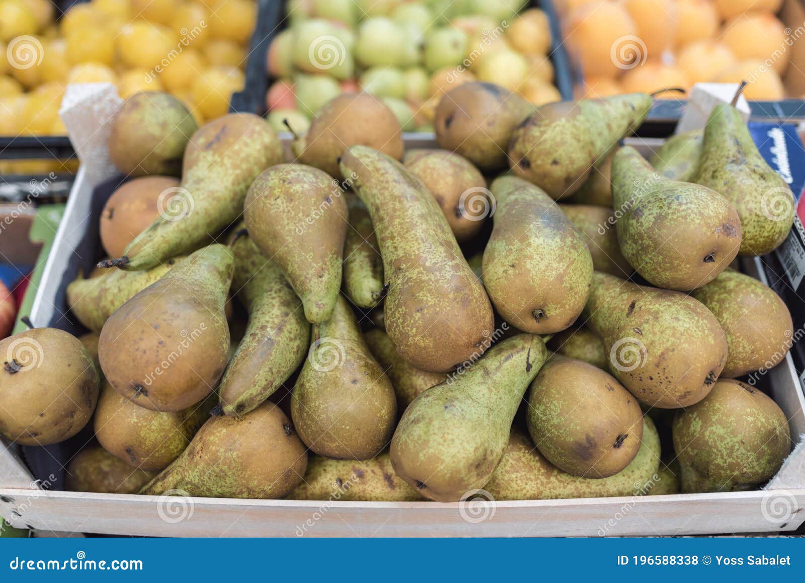 A Bunch of Pears in a Fruit Stand Stock Photo - Image of greengrocery ...