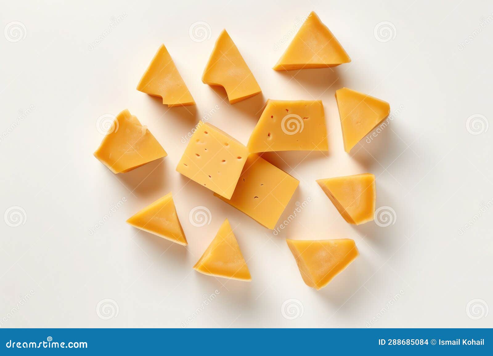 A Bunch of Pieces of Cheese on a White Background, Created by ...