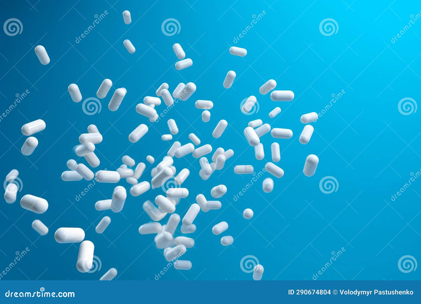 Bunch of Pills Floating in the Air on Blue Background. Generative AI ...