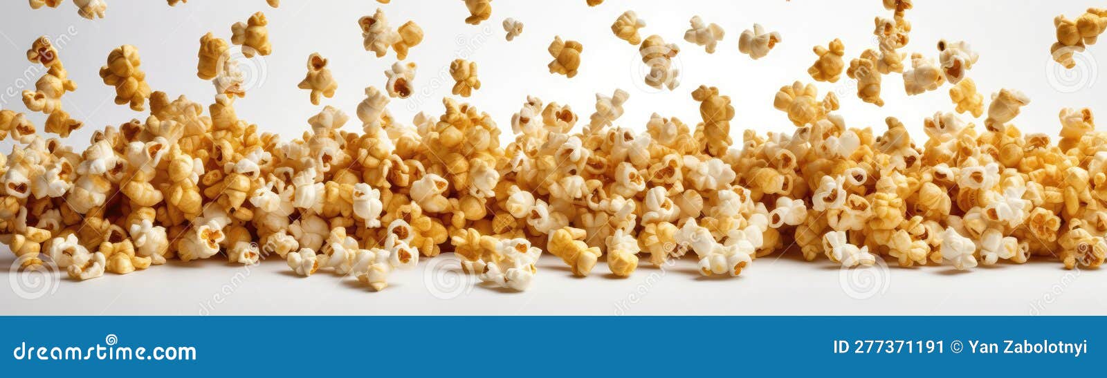 A Bunch of Popcorn Flying in the Airon White Background Wde Panoramic ...