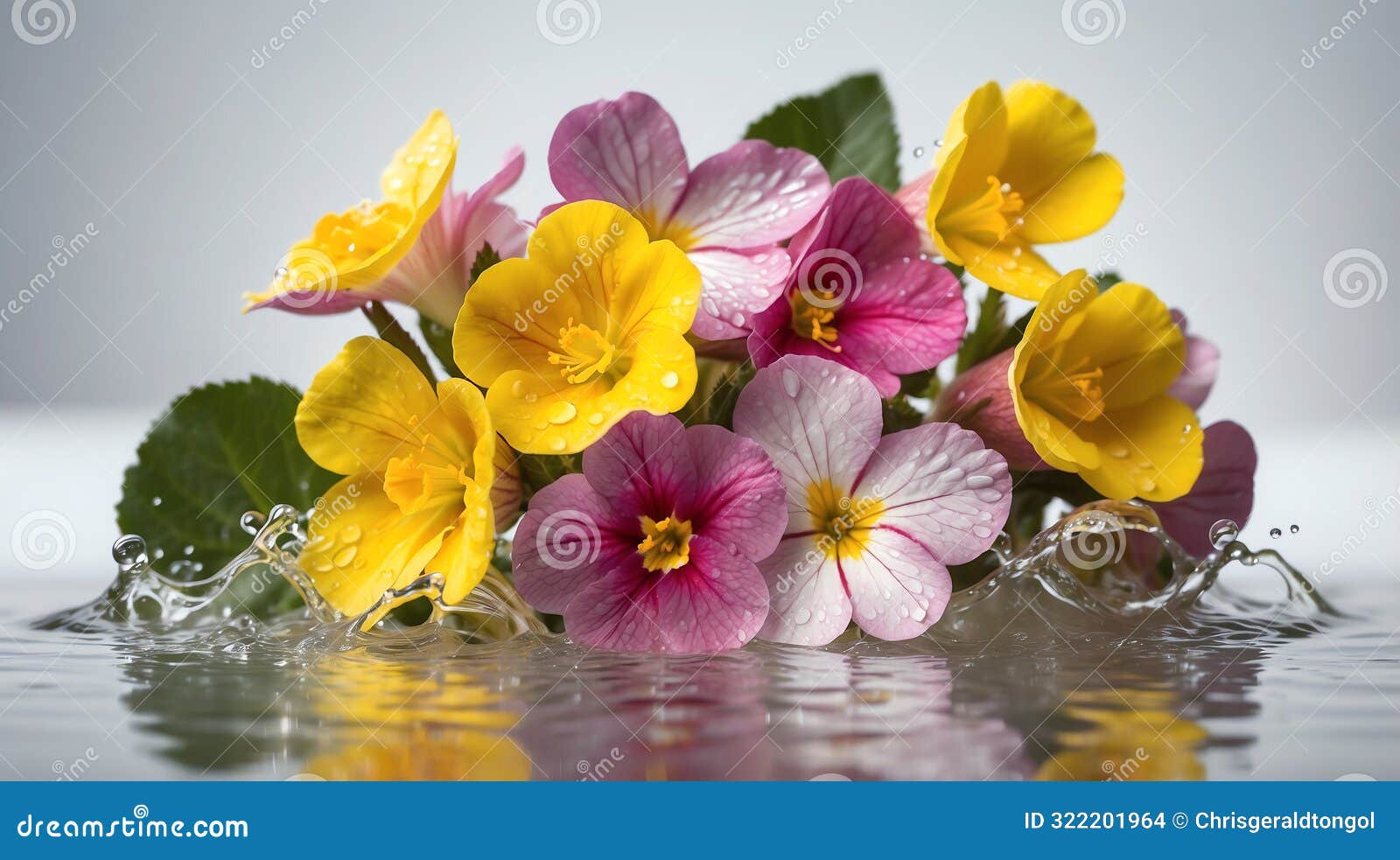 Bunch of Primrose Flowers on Plain White Background with Water Ai ...