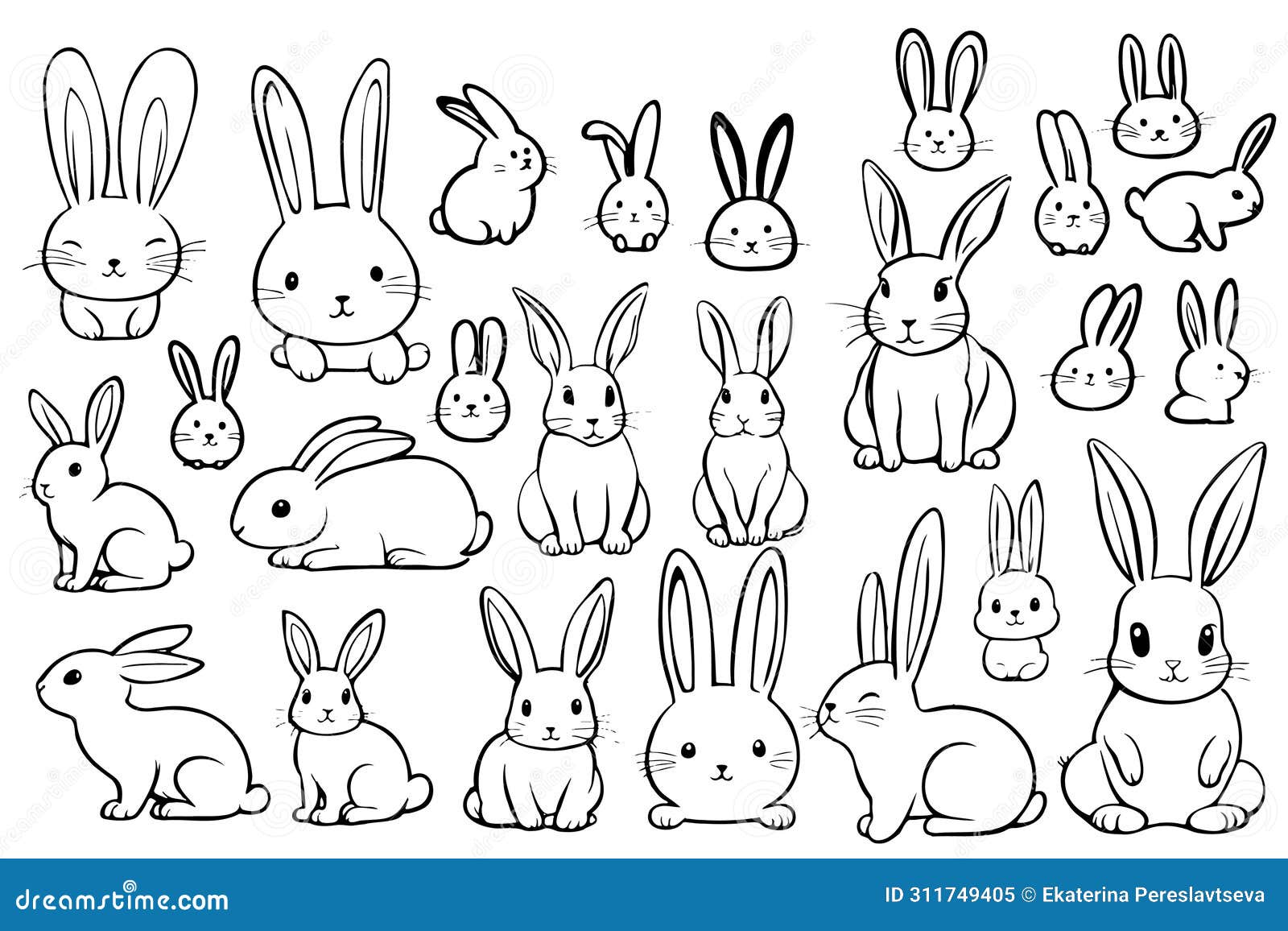 A Bunch of Rabbits in Various Poses and Positions Stock Vector ...