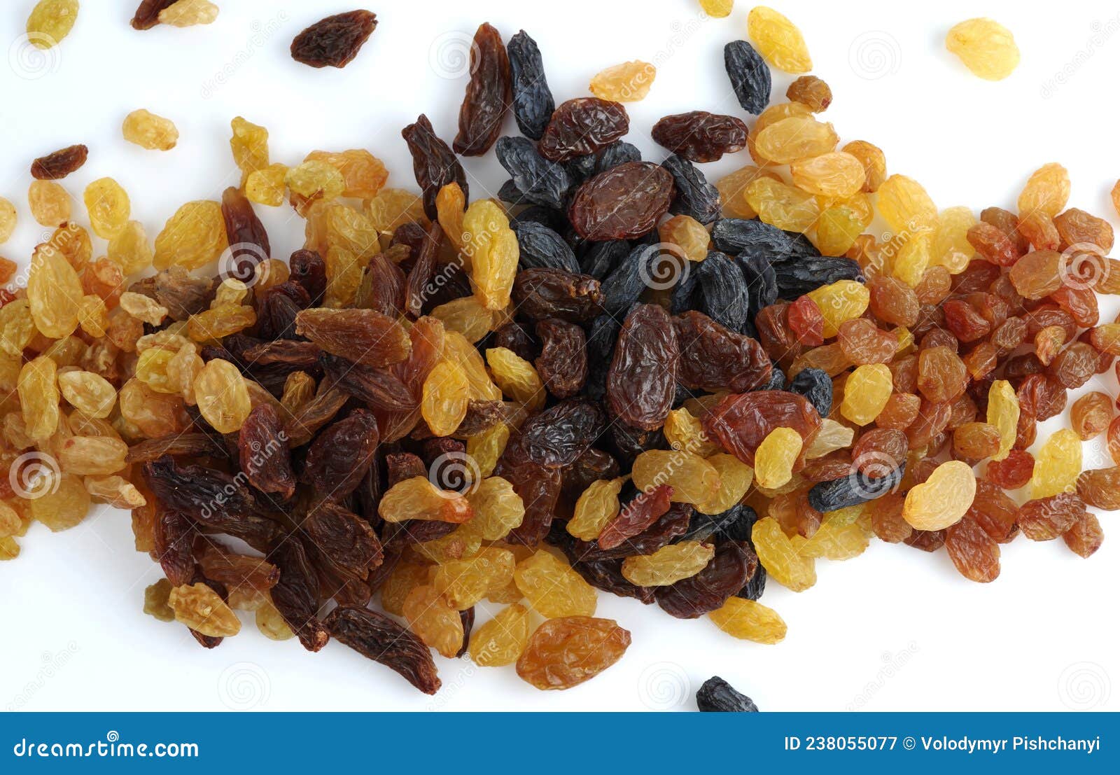 A Bunch of Raisins of Various Varieties on a White Stock Image - Image ...