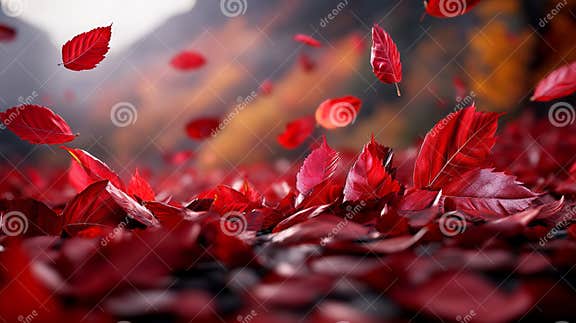 A Bunch of Red Leaves Falling from the Ground Stock Photo - Image of ...