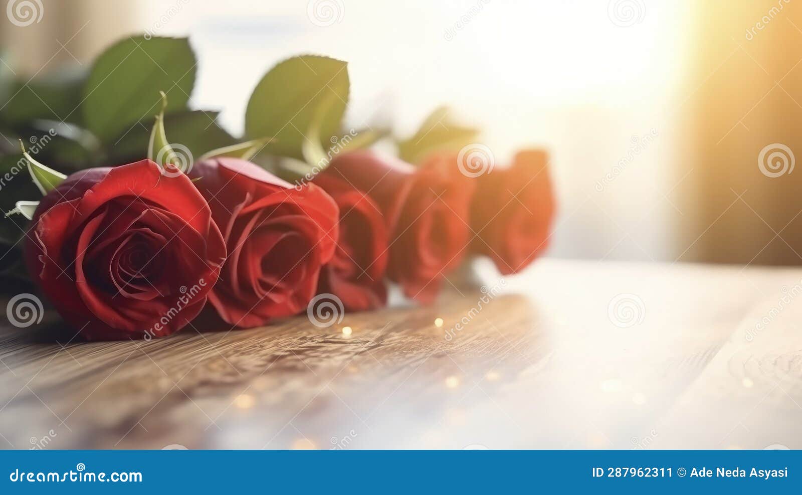 Bunch of Red Roses on Table. Red Roses on a Wooden Table on a Romantic ...