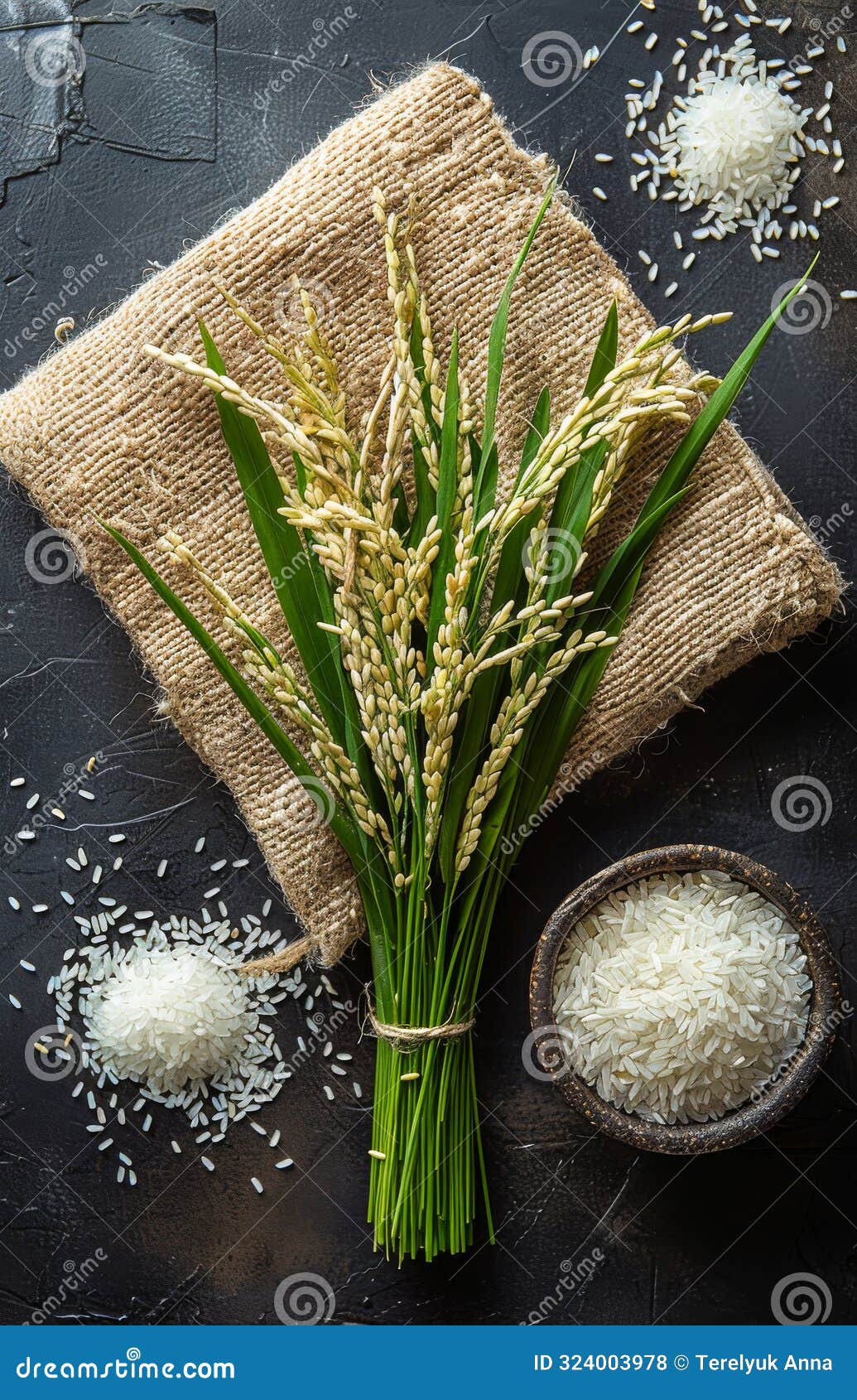 A Bunch of Rice is on a Table with a Brown Cloth Stock Photo - Image of ...