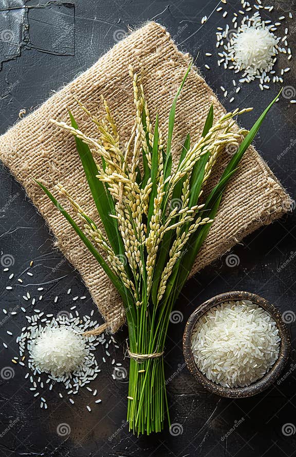 A Bunch of Rice is on a Table with a Brown Cloth Stock Photo - Image of ...