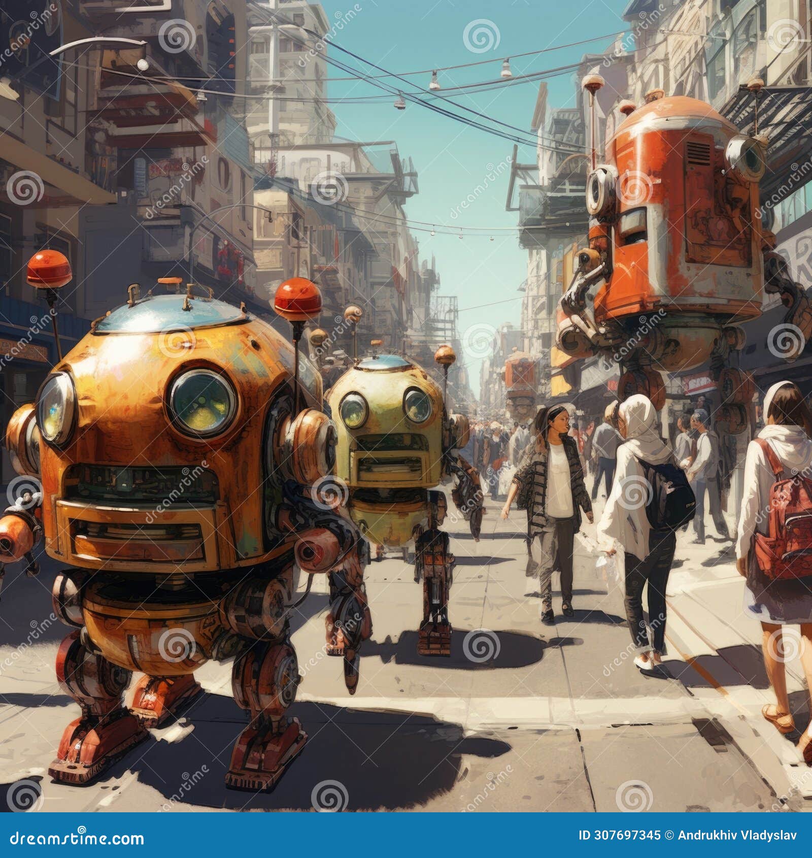 A Bunch of Robots on the City Streets. Stock Illustration ...