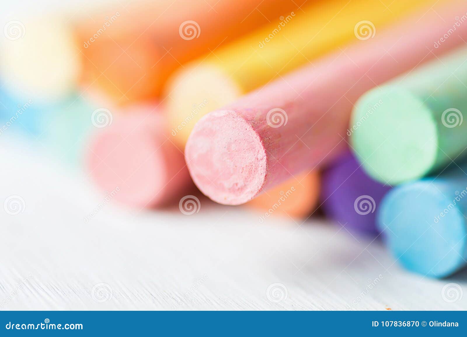 Bunch Row of Multicolored Chalks Crayons on White Background. Education ...