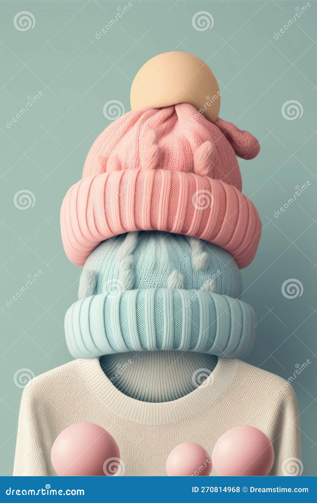 Bunch Of Stacked Knitted Pastel Color Sweaters Scarf And Hat With ...