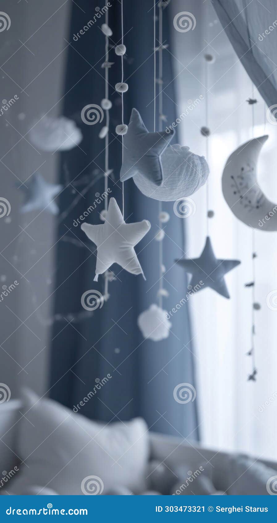 A Bunch of Stars and Moon Decorations Hanging from a Crib, AI Stock ...