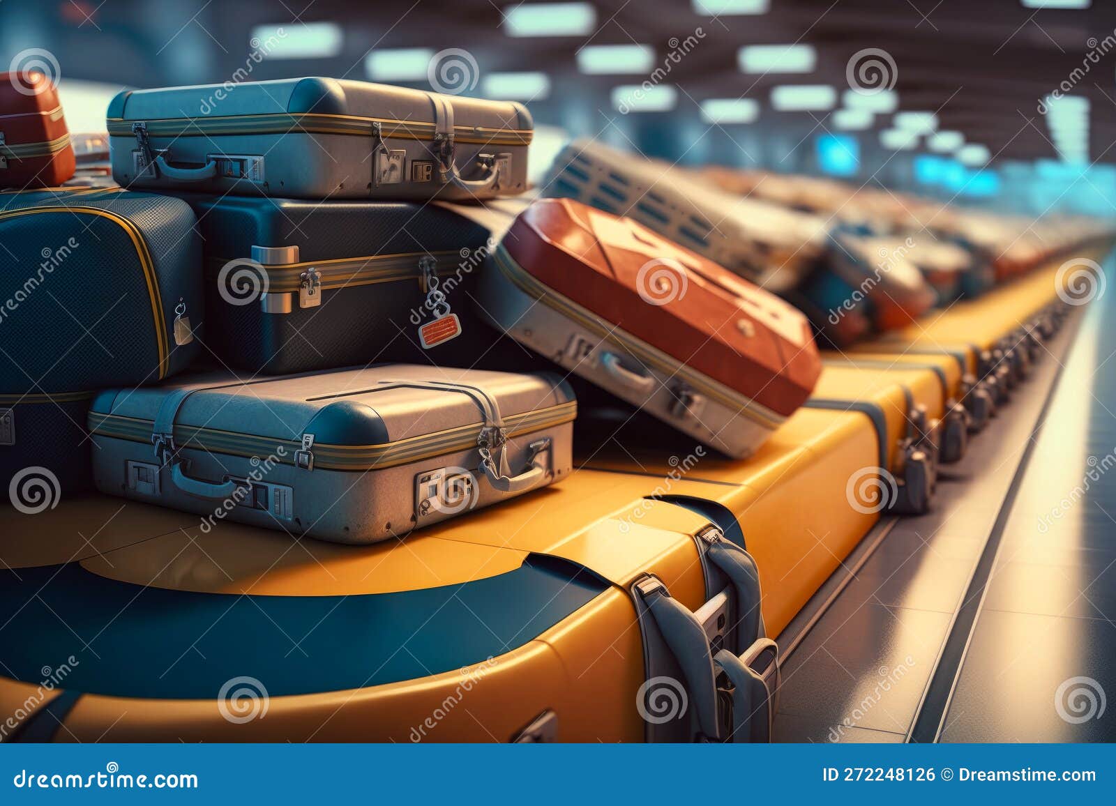 Bunch of Suitcases Sitting on Conveyor Belt. Generative AI Stock ...