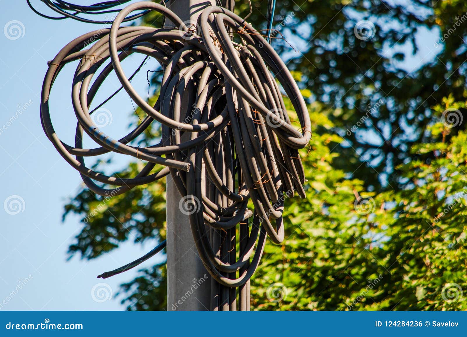 A Bunch of Thick Wires on a Pole Stock Photo - Image of color ...